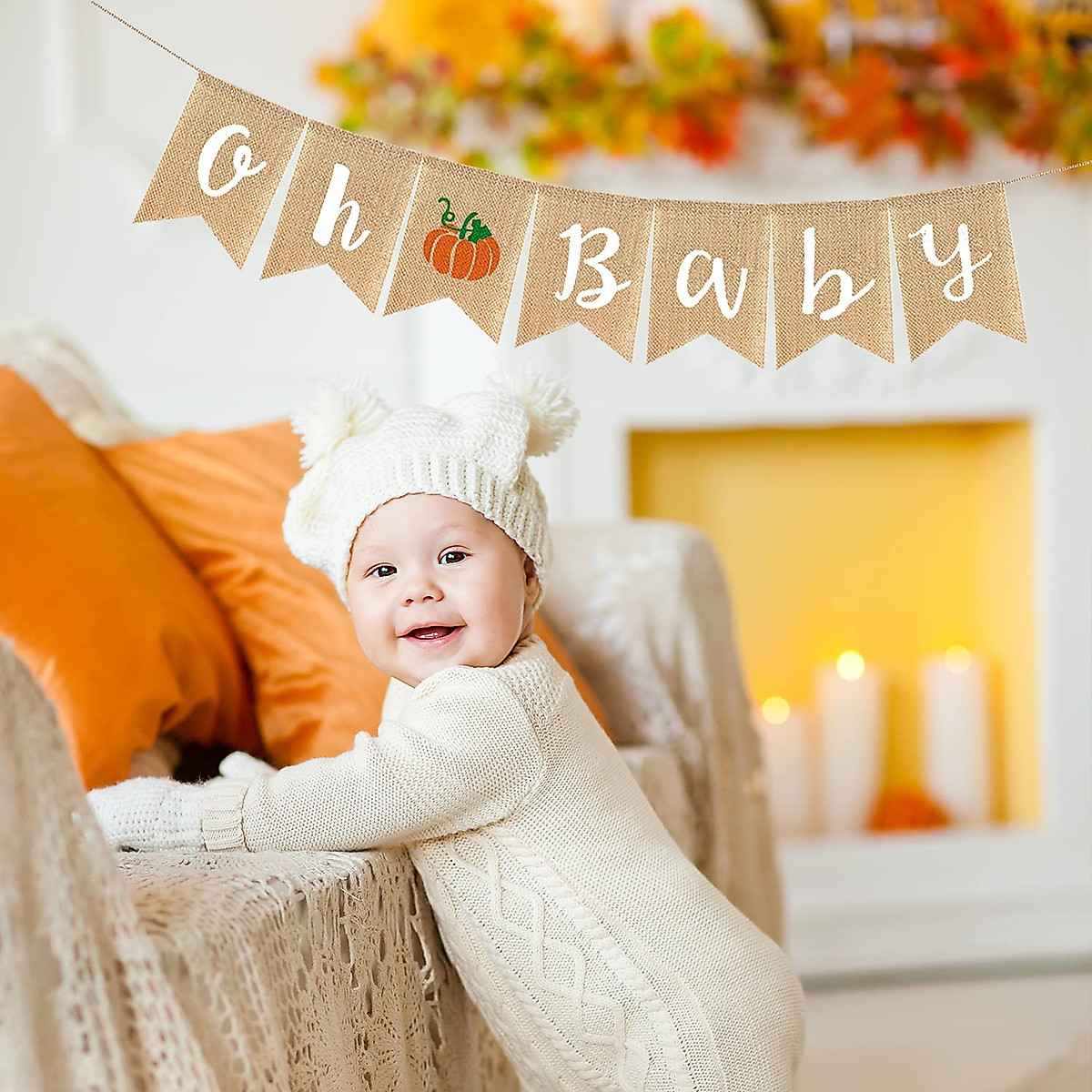 Adurself Oh baby Pumpkin Burlap Banner Welcome Baby Fall Jute Bunting Garland for Autumn Pumpkin Theme Garden Mommy to Be Celebration Supplies Boy Girl Baby Shower Decoration