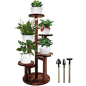 Myuilor Plant Stand, Wood Corner Plant Shelf for Indoor Multiple Plants, 5 Tiered Tall Plant Holder Flower Planter Display Rack for Living Room Balcony Outdoor Patio Garden