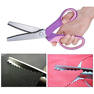 JISTL Professional Stainless Steel Dressmaking Sewing Craft Scissors, 9.3 inches Handled Pinking Shears (Purple)