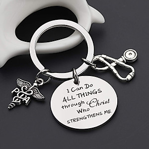 LQRI Physician Assistant Gift PA Gift I Can Do All Things Through Christ Who Strengthens Me PA Keychain PA Student Gifts Medical School Graduation Gift (sliver)
