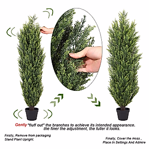 I.C.ELAINE 4 Foot Cedar Pine Topiary Trees Artificial Outdoor Set of 2 Pack, 4ft Fake Evergreen Plants UV Resistant, Faux Cypress Bushes and Shrubs for Front Door Porch Patio Planter Decor 48 Inch