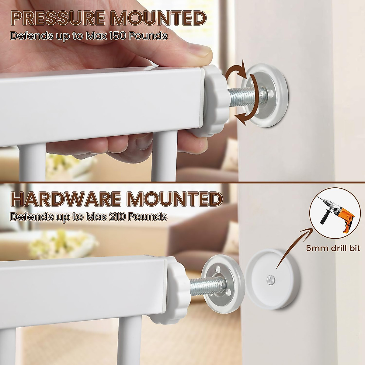 Mumeasy Baby Gate for Stairs, 29.6"-46" Pressure Mounted Pet Gate with Walk Through Door, Auto Close Dog Gate for House, Stairs, Doorways