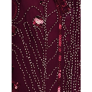 Anna-Kaci Womens Oversized Gatsby Hand Beaded Fringed Sequin Evening Shawl Wrap, Burgundy, Onesize