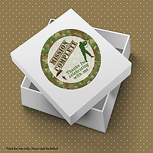 Mission Complete Top Secret Army Soldier Themed Thank You Sticker Labels, 40 2" Party Circle Stickers by AmandaCreation, Great for Party Favors, Envelope Seals & Goodie Bags