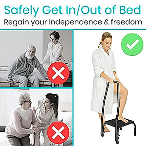 Vive Step Stool with Handle for Elderly and Adults - Bariatric Heavy Duty Footstool Riser for Kids - Platform with Handrail for Kitchen, Bedroom, Bathroom - Portable, Lightweight Step for Senior