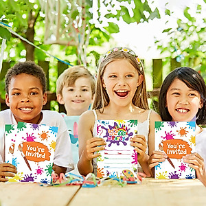 Pajean 24 Set Art Painting Party Invitations with Envelopes Colorful Birthday Invitation Cards Paint Themed Invitation Letters Paint Fill in Invites with 30 Stickers for Art Party Supplies