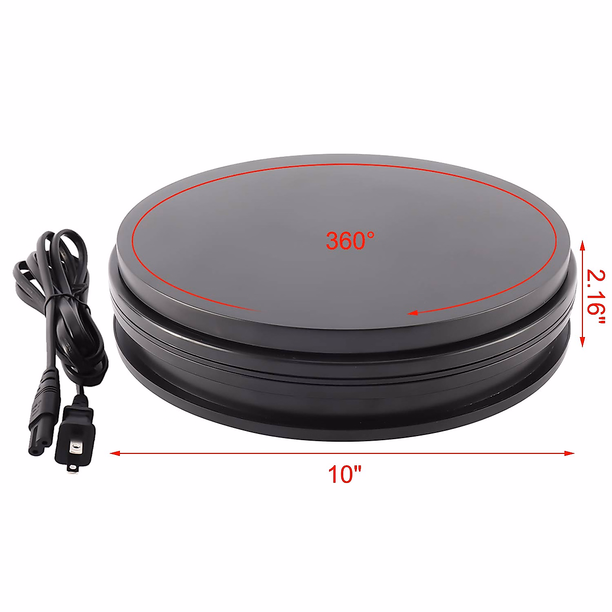Homend 110V Electric Motorized Rotating Turntable Display Stand, 10inch/25cm Diameter 22lb Load, 360 Degree Rotating in Either Direction, for Photography, Showcase (Black, 10inch/25cm)