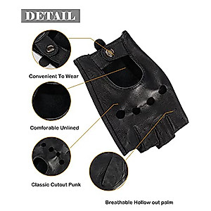 FLORVIV Black Fingerless Gloves PU Faux Leather Goth Cosplay Costume Punk Halloween Performance for Men