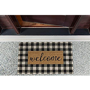 DII Natural Coir Doormat Collection Decorative Checkered Mat with PVC Backing, 17x29, Welcome