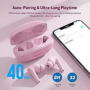 Wireless Earbuds Noise Cancelling Bluetooth Headphones with Microphone ENC Earphones in-Ear 40H Playtime Anti-Mistouch Design Game Music Dual Mode 3D Immersive Sound (Pink)