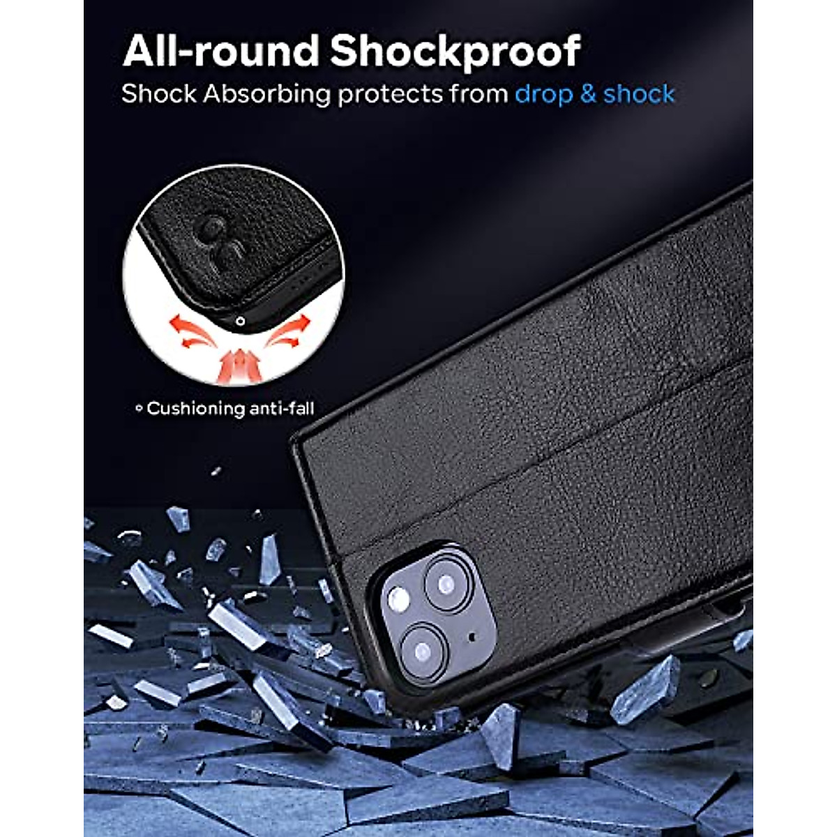 OCASE iPhone 14 Plus Wallet Case, Durable PU Leather Flip Folio Case with 3 Card Holders, RFID Blocking, Shockproof TPU Inner Shell, Protective Phone Cover Women Men for iPhone 14 Plus 6.7 Inch, Black