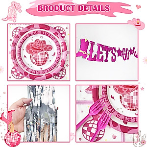 Hombae Cowgirl Bachelorette Party Decorations, Let’s Go Girls Party Supplies, Disco Hot Pink Nashville Cowgirl Bridal Shower, Fringe Curtain Balloon Banner Tablecloth Cake Topper Plates Napkins Forks