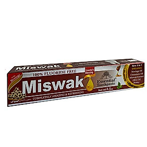 Essential Palace (Pack of 6) Organic Miswak Herbal Whitening Toothpaste - Refreshing- with Moringa Oil, Cinnamon Oil, Miswak Extract, Olive Oil & Honey- 100% Fluoride Free & Vegetable Base - 6.5 Oz