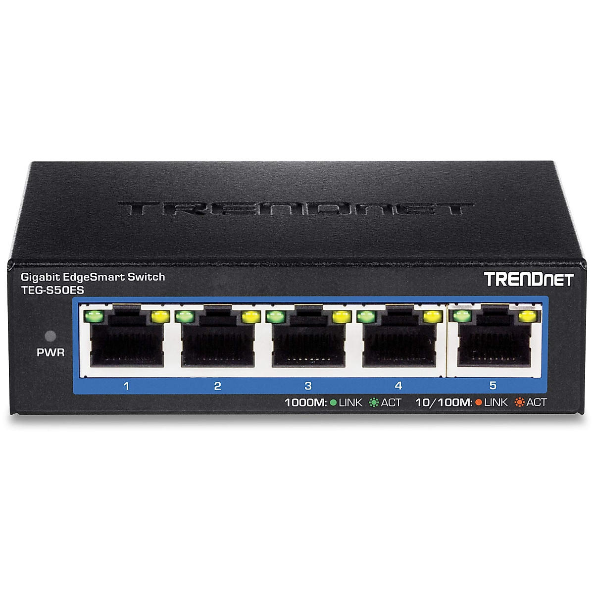 TRENDnet 5-Port Gigabit EdgeSmart Switch, TEG-S50ES, 5 x Gigabit Ports, 10Gbps Switch Capacity, Ethernet Splitter, Managed Smart Gigabit Switch, Metal, Fanless, Lifetime Protection, Black