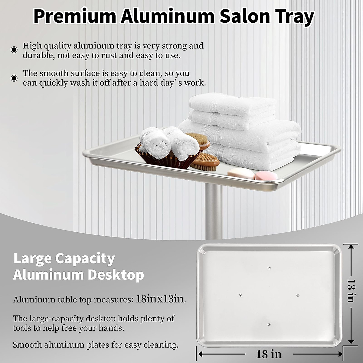 Salon Tray Cart,Aluminum Instrument Salon Tray on Wheels,Height Adjustble Storage Utility Cart,Hair Salon Tray,Tattoo Tray on Wheels