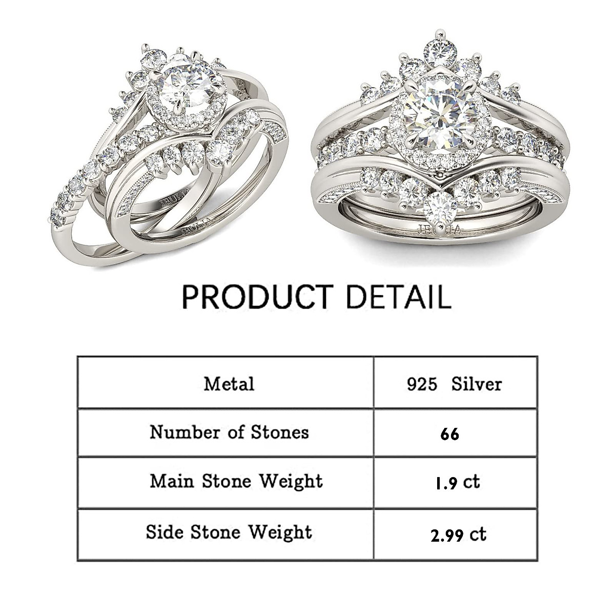 Jeulia Diamond Rings 1.9ct Interchangeable Band Halo Round Cut Sterling Silver Ring for Women Wedding Promise Bridal Set Engagement Anniversary Vintage Crown with Jewelry Gift Box (9)
