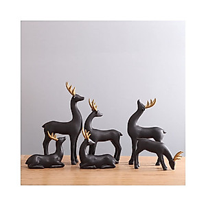 Insiswiner Deer Decor Statue for Bathroom Living Room Home Matt Black Ceramic Reindeer Figurine Gift