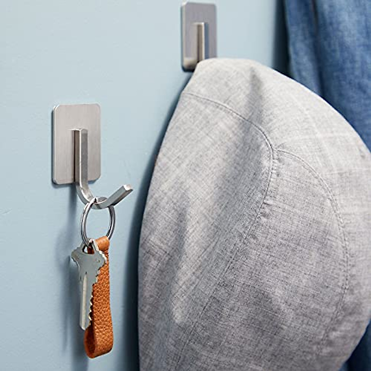 J Shape Adhesive Wall Hooks, Heavy Duty Stainless Steel for Hanging (2.4 in, 6 Pack)