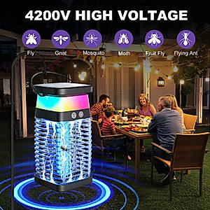 Solar Bug Zapper Outdoor,Portable Mosquito Zapper, Indoor Mosquito Zapper Rechargeable,IP68 Waterproof Electric Mosquito Trap Fly Zapper with RGB Light for Patio,Camping,Home,Backyard,Garden