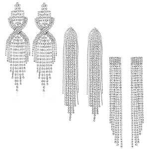 Jewdreamer 3 Pairs Silver Teardrop Crystal Chandelier Earrings Long Tassels Dangle Earrings Sparkling Rhinestone Ladies Gifts Statement Earrings Bridal Wedding Jewelry