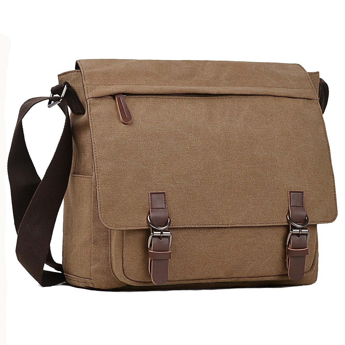 Canvas Messenger Bag for Men Women,Travel Satchel Shoulder bag 15.6 Inch Laptop Bags Business (Coffee)