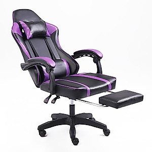 Gaming Chair with Footrest, PU Leather Video Game Chairs for Adults, 360°Swivel Adjustable Lumbar Pillow Gamer Chair, Comfortable Computer Chair for Heavy People