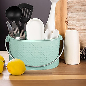 CLEENTABLE Farmhouse Chic Utensil Caddy, Green, Galvanized Steel, 10 x 6.5 x 5.5 inches, 4 Compartments, 2 lbs Capacity