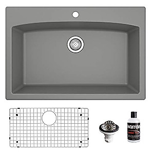 Karran QT-712 Drop-In Quartz Composite 33 in. 1-Hole Single Bowl Kitchen Sink Kit in Grey