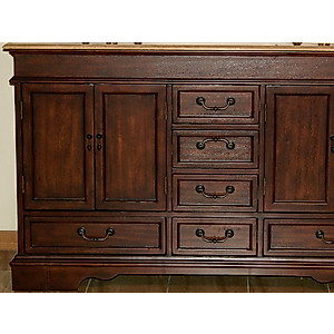 Silkroad Exclusive HYP-0715-T-UIC-60 Travertine Stone Double Sink Bathroom Vanity with Furniture Bath Cabinet, 60", Medium Wood