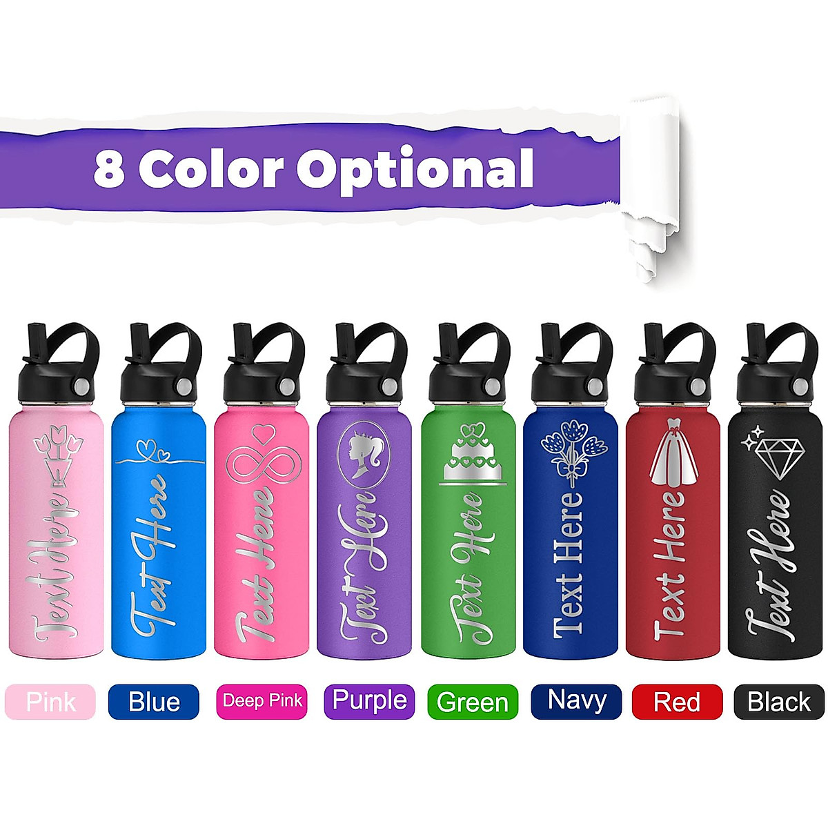 Westpearl Personalized Water Bottles with Straw 32oz Custom Stainless Steel Sports Water Bottle with Engraved Name Text Customized Insulated Double Wall Water Bottles for School Sports