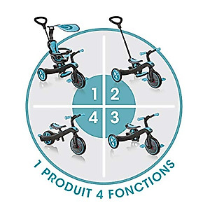 Globber 4-in-1 Toddler Trike Push Bike Stroller – Learning Tricycle for Toddlers Converts Into Balance Bike – Safe Outdoor Ride On Toys for Kids (Teal)