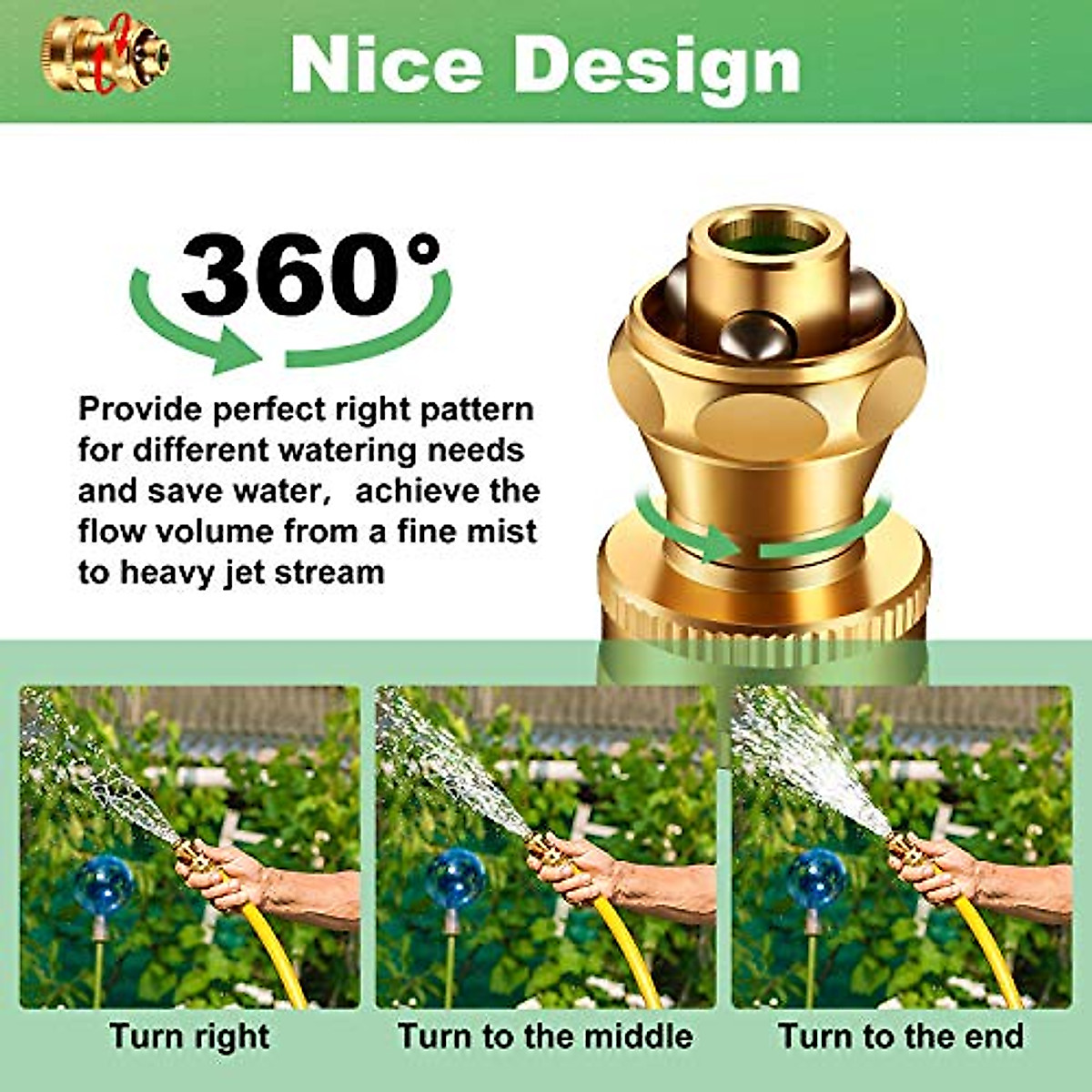 3 Pack Brass Nozzle Power Brass Nozzle Hose Nozzle, Adjustable Twist Sprayer for Garden