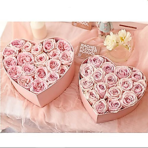 DWIPER Pink Heart Shaped Gift Boxes for Flowers Packaging with Clear Lid for Christmas, Hanukkah, Graduations, Weddings, Birthdays, Groom Gifts, Engagement Wrap Flowers, Candy and Gifts Set of 2(M/L)
