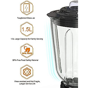 Smoothie Blender, 750W Blenders for Kitchen, Blender for Shakes and Smoothies with 48 oz Tritan Glass Jar, Professional Kitchen Blender, 6 Stainless Steel Blades, 2 Adjustable Speed and Pulse Function