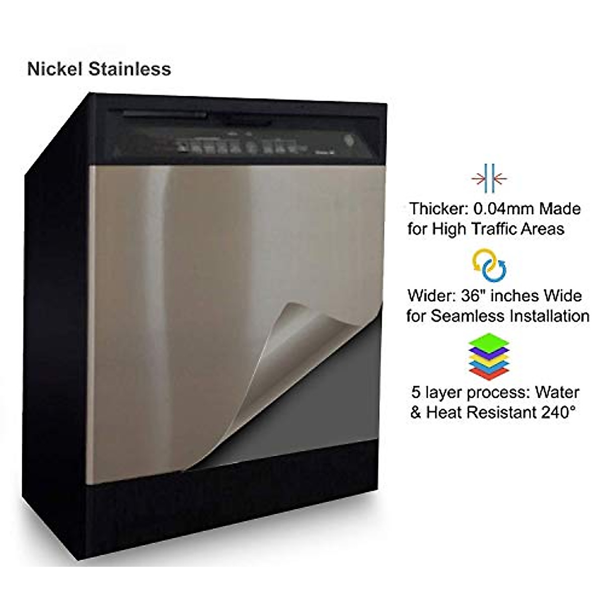 Stainless Steel Contact Vinyl Paper Peel and Stick Wrap Overlay Covering for Kitchen Appliances Dishwasher Fridge Oven 36" x 36" Fix Repair or Update (Trimmable) Waterproof, Scratchproof, Thick