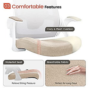 NEO CHAIR High Back Mesh Chair Adjustable Height and Ergonomic Design Home Office Computer Desk Chair Executive Lumbar Support Padded Flip-up Armrest Swivel Chair (Beige)