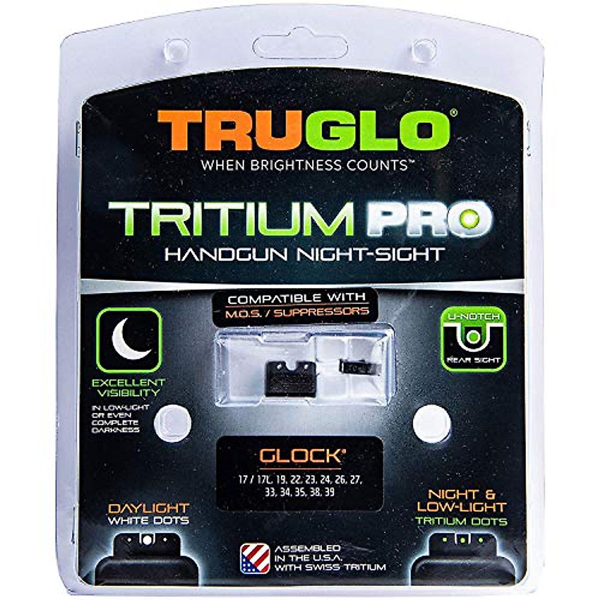 TruGlo Tritium Pro Glow in the Dark Handgun Glock Pistol Sight with Focus Lock Ring and Fortress Finish for Glock 17, 19 and Other Handgun Models