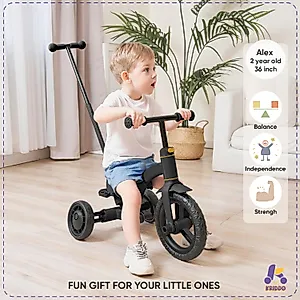 KRIDDO 3-in-1 Kids Tricycles for 2-3 Year Old, 12 Inch Front Wheel Trike and Toddler Balance Bike Bicycle for Boys Girls 2 Years to 4 Years, Removable Pedals for Push and Ride Fun, Black