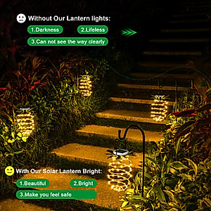 JSOT 2 Pack Solar Lanterns Outdoor Waterproof, 60LEDs Hanging Pineapple Decorative Lights for Backyard, Porch, Patio, Table, Yard, Balcony, Plants, Teepee, Lawn, Pathway, Warm Light.