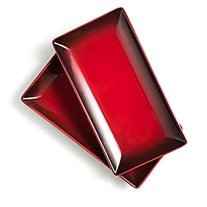 YHOSSEUN Porcelain Serving Platter, Stackable Platters for Christmas Party, Rectangular Serving Platters for Entertaining, Oven Dinnerware Safe, 9.8 inches, Set of 2, Red