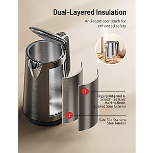 Electric Kettle Stainless Steel, Paris Rhône 1.7 Liter Cordless Hot Water Boiler Electric Tea Kettle BPA-Free, Electric Kettle For Boiling Water Auto Shut Off & Boil-Dry Protection