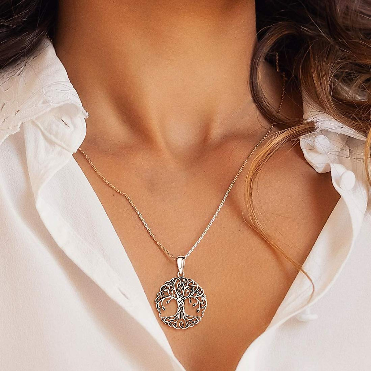 AGVANA Sterling Silver Tree of Life Celtic Knot Dainty Pendant Necklace for Women Family Tree Necklace Anniversary Birthday Gifts for Women Wife Grandma Her with Velvet Bag
