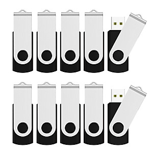 JUANWE 10 Pack 4GB Bulk USB Flash Drive Thumb Drive Jump Drive Fold Storage Swivel Memory Stick with Key Ring Design Portable Pen Drive, Black