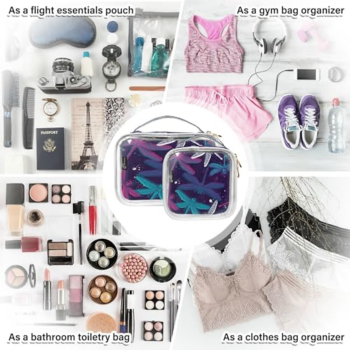 senya Clear Toiletry Bag,Travel Makeup Cosmetic Bag Carry on Airport Airline Compliant Bag Big Colorful Dragonfly for Women Men