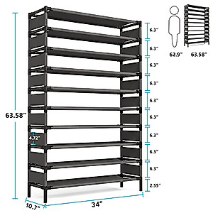 Tribesigns 10 Tiers Shoe Rack, Large Capacity Shoe Organizer, Shoe Shelf for 50 Pair, Large Shoe Rack, Extra Large Shoe Shelf