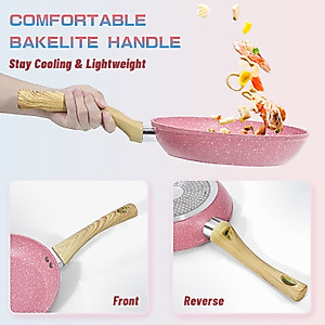 Nonstick Frying Pan Set with Lid, 8" 9.5" and 11" Non stick Frying Pan Set, Pink Pan Frying Pan Skillet Set Omelette Pan Healthy Stone Cookware, PFOA Free, Anti-Warp Base with All Stove Tops Available