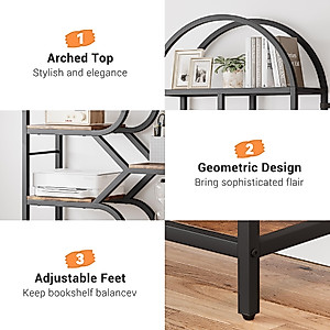 IDEALHOUSE Bookshelf 6 Tier Arched Bookcase 81.7in Tall Display Racks Geometric Open Storage Shelf Unique Book Rack Metal Frame Large Modern Book Shelf for Bedroom, Living Room, Home Office