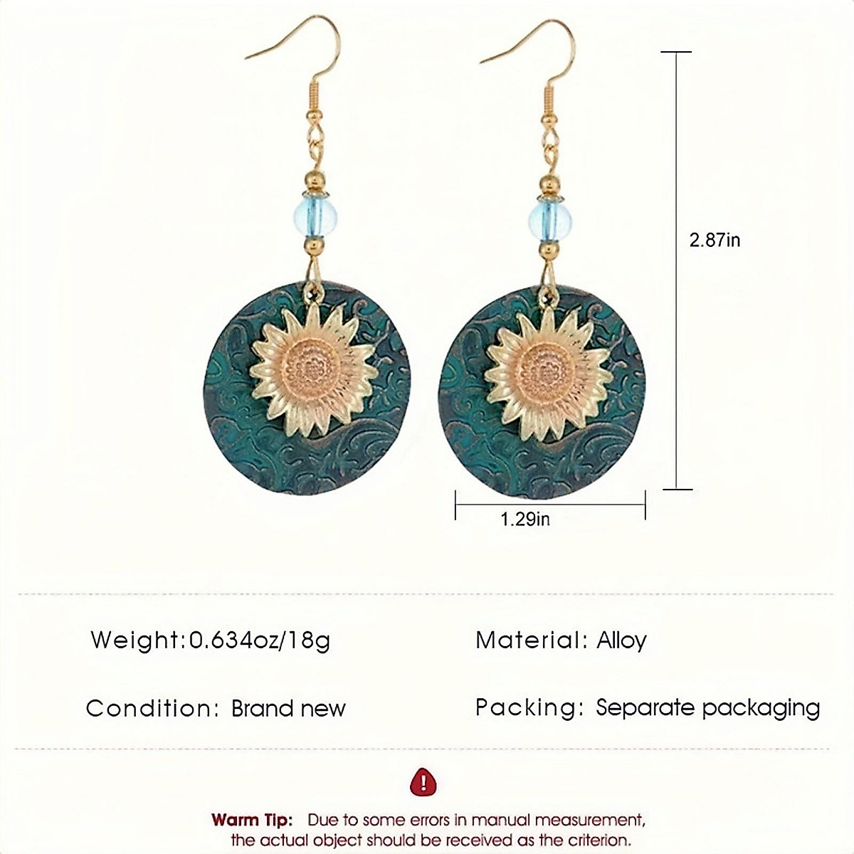 la luen Sunflower Dangle Earrings,Boho Fashion Elegant Vintage Round Ethnic Hook Earrings for Women (Bohemian style)