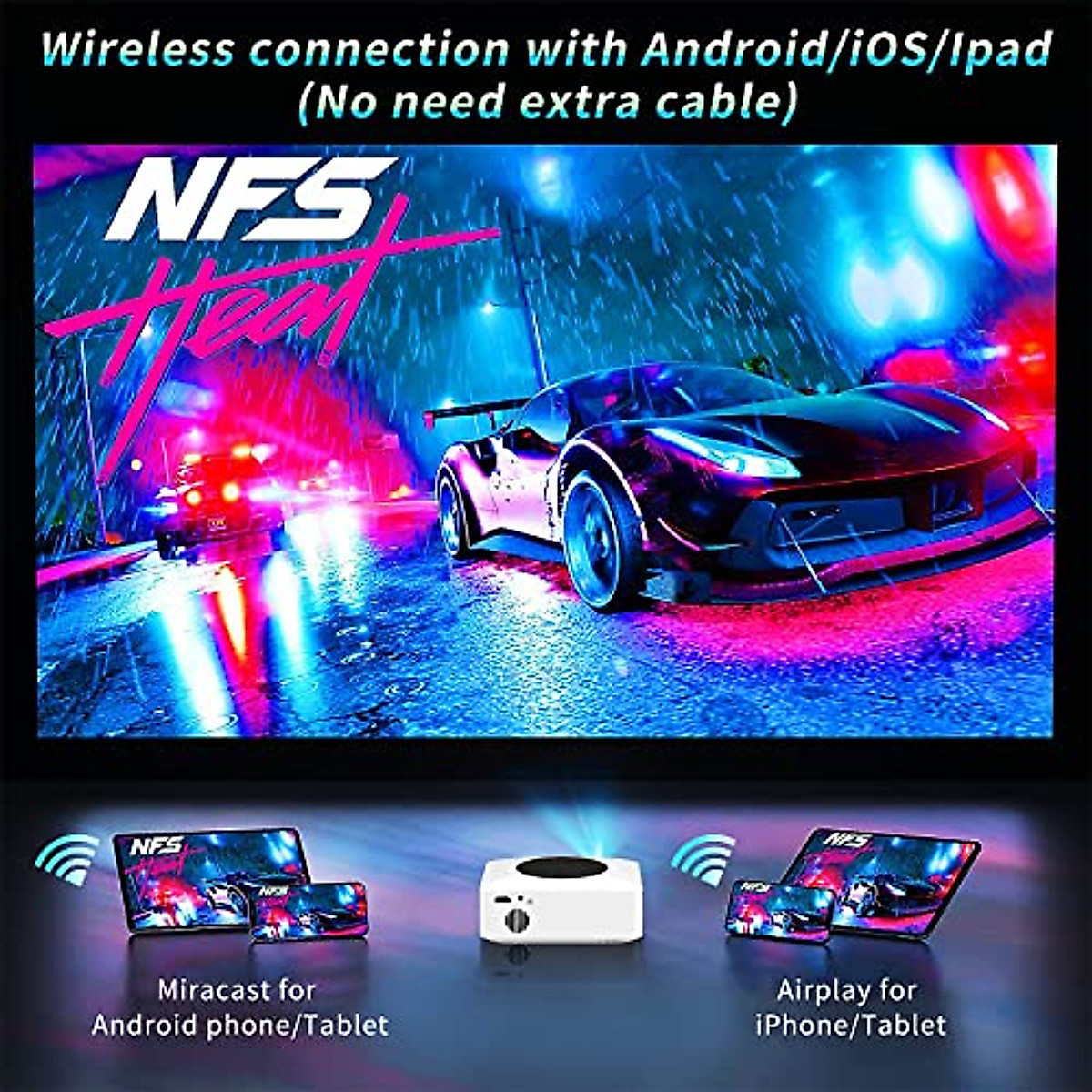 #3Hx03r Hd Projector WiFi Projector 80Ansi Home Video Projector Compatible with Hdmi| Av| USB| Audio Output| Laptop| iOS & an