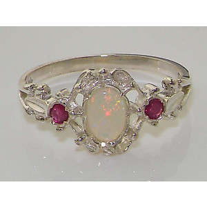 LetsBuyGold 925 Sterling Silver Natural Opal and Ruby Womens Anniversary Ring - Size 7.25